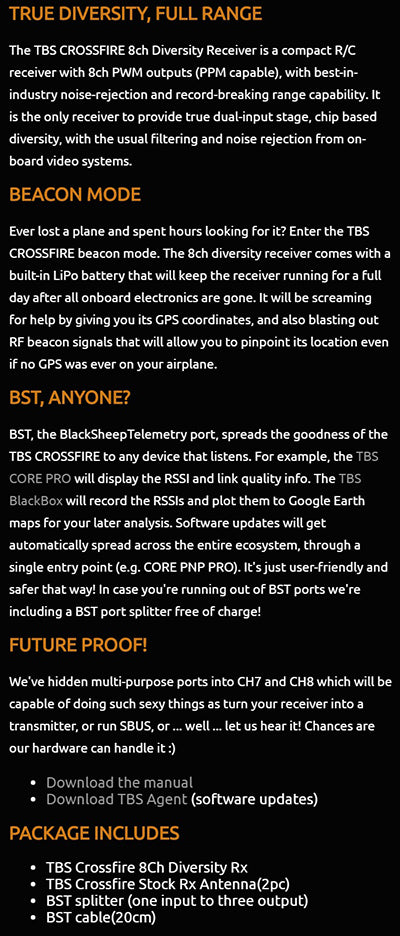 Team BlackSheep TBS Crossfire 8-Channel Diversity Receiver – AddictiveRC